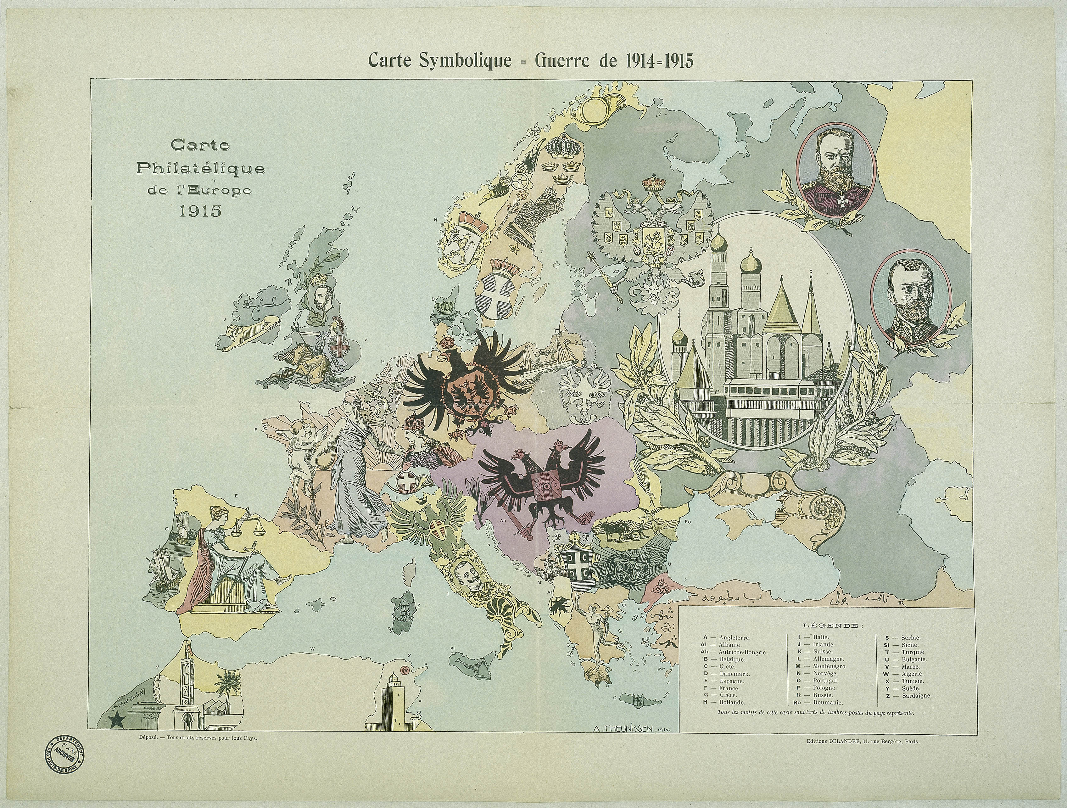 CARTE SYMBOLIQUE GUERRE 1914-1918 (FranceArchives)